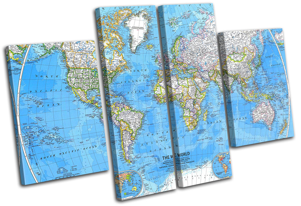 World Atlas 1981 Maps Flags MULTI CANVAS WALL ART Picture Print VA | eBay