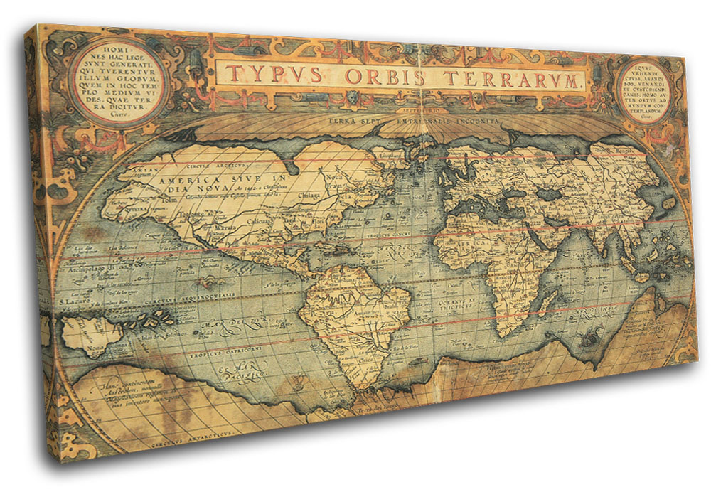 Old World Atlas Latin Vintage Maps Flags SINGLE CANVAS WALL ART Picture ...